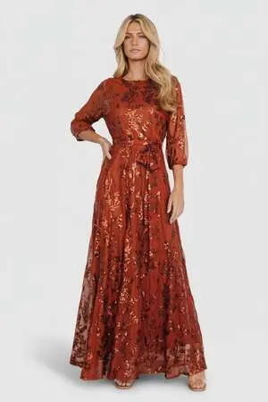 XH TEXTILES Destiny Sequin Maxi Dress - Cinnamon