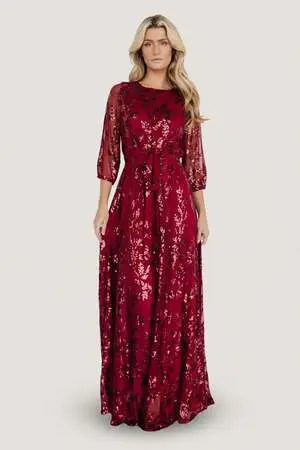 XH TEXTILES Destiny Sequin Maxi Dress Wine