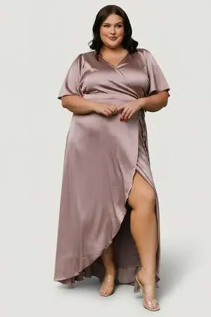 XH TEXTILES Vara Satin Maxi Wrap Dress - Lilac