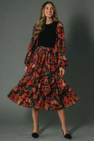 FLYING TOMATO Sylvie Tiered Midi Dress - Black Multi