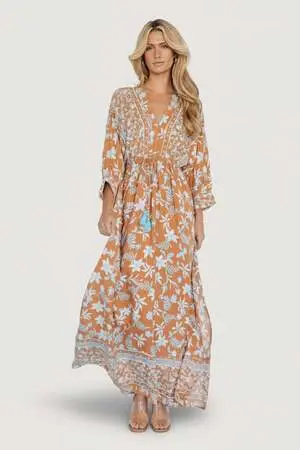 AAKAA Laken Maxi Dress - Camel Multi