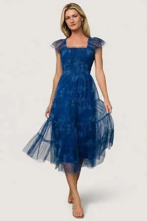 XH TEXTILES Clementine Tulle Midi Dress - Cobalt