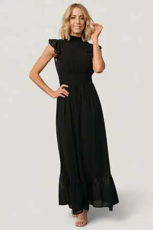 XH TEXTILES Kearny Ruffle Maxi Dress - Black