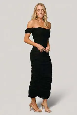 MABLE Alessandra Mesh Midi Dress - Black