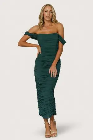 MABLE Alessandra Mesh Midi Dress - Peacock