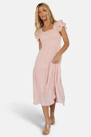 LISTICLE Jacie Smocked Midi Dress - Blush