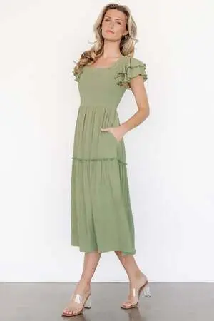 LISTICLE Jacie Smocked Midi Dress - Sage