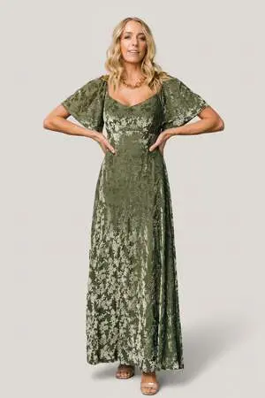 XH TEXTILES Everley Velvet Maxi Dress - Dark Sage