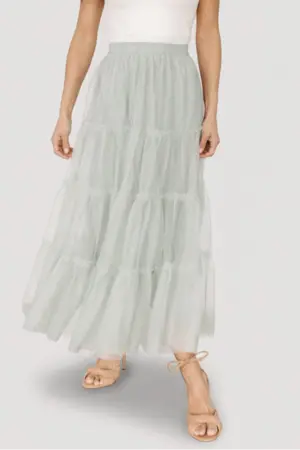 LISTICLE Galena Tulle Skirt - Light Sage