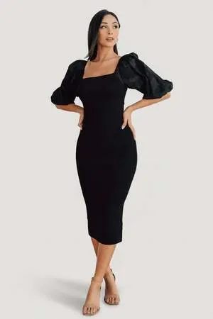 FLYING TOMATO Weyland Bodycon Midi Dress - Black