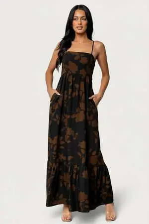 SUGAR LIPS Regan Tank Maxi Dress - Espresso Print