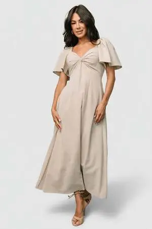 POLAGRAM Indie Back Tie Dress - Oatmeal