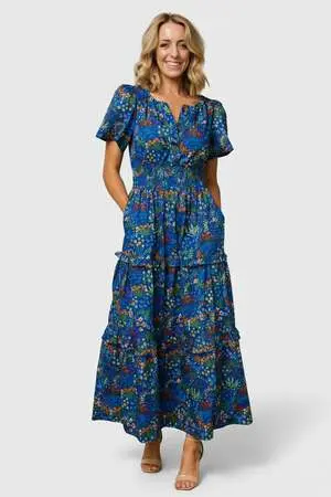 SUGAR LIPS Palmer Tiered Maxi Dress - Cobalt Multi