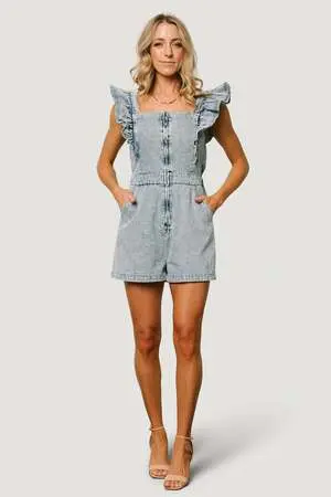 GILLI Montgomery Denim Romper Blue