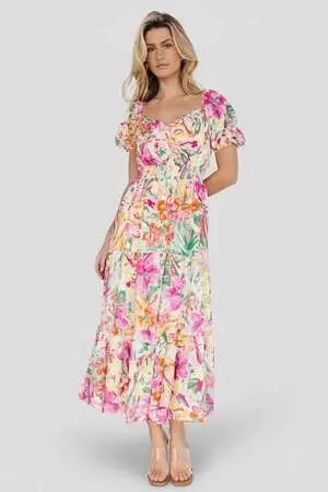 FLYING TOMATO Denzel Puff Sleeve Midi Dress