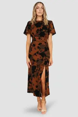 SUGAR LIPS Lenni Midi Dress - Espresso Print