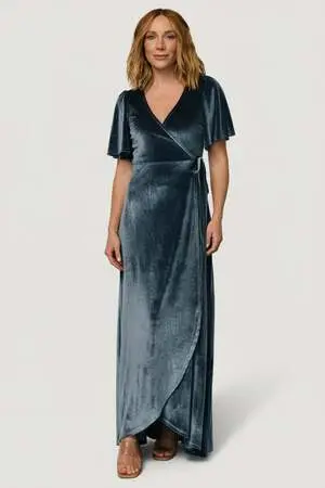 XH TEXTILES Katelyn Velvet Maxi Wrap Dress - Blue