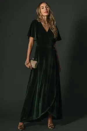 XH TEXTILES Katelyn Velvet Maxi Wrap Dress - Deep Green
