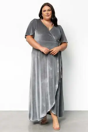 XH TEXTILES Katelyn Velvet Maxi Wrap Dress - Dusty Blue