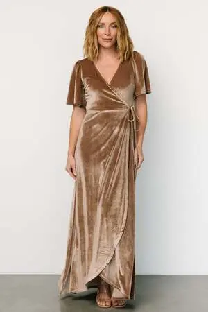 XH TEXTILES Katelyn Velvet Maxi Wrap Dress - Taupe
