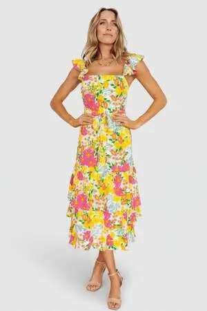 SUGAR LIPS Dani Ruffle Tiered Midi Dress - Multi Floral