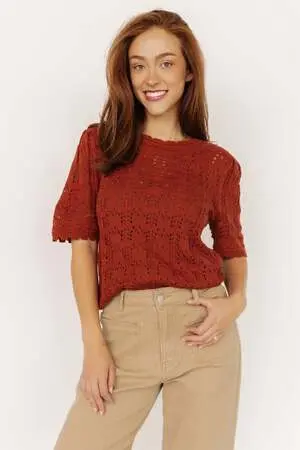 POLAGRAM Serenity Knit Sweater Top - Rust