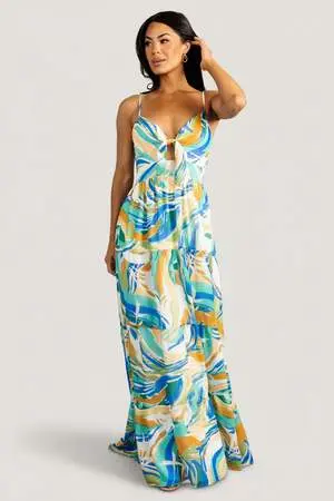 FLYING TOMATO Alexis Maxi Dress - Blue Multi Print