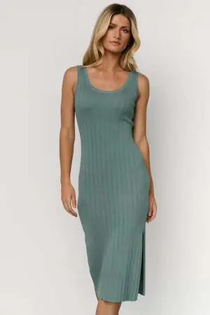BLU PEPPER Rue Ribbed Midi Dress - Eucalyptus