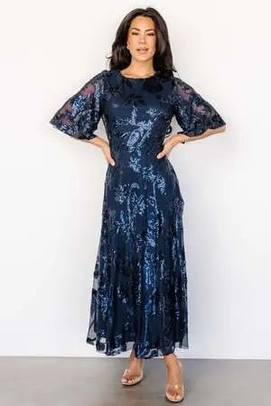 XH TEXTILES Lucy Sequin Dress - Navy
