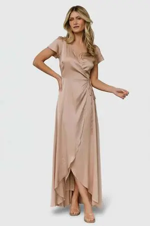 XH TEXTILES Krystal Satin Wrap Gown - Champagne