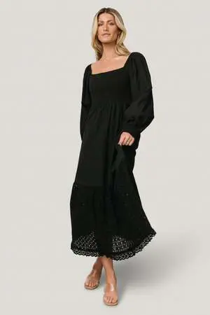 LISTICLE Chandler Eyelet Maxi Dress - Black