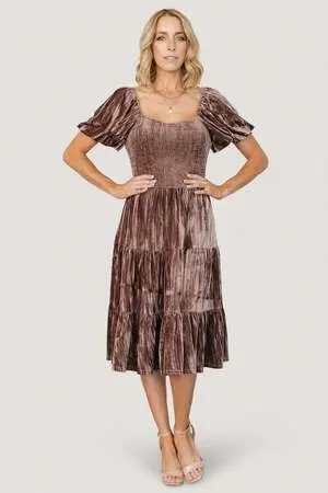 TEA N ROSE Fay Velvet Midi Dress - Cocoa