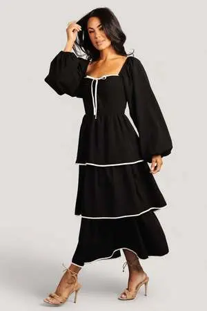 IN FEBRUARY Barcelona Tiered Dress - Black