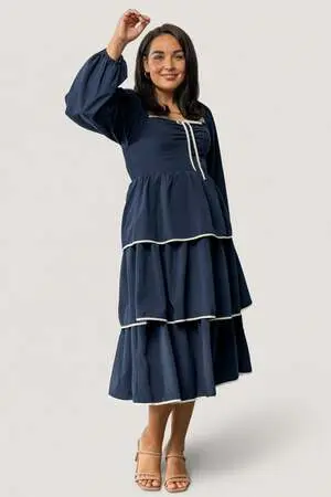 IN FEBRUARY Barcelona Tiered Dress - Navy