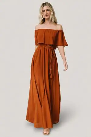 XH TEXTILES Victoria Off Shoulder Maxi Dress - Spice