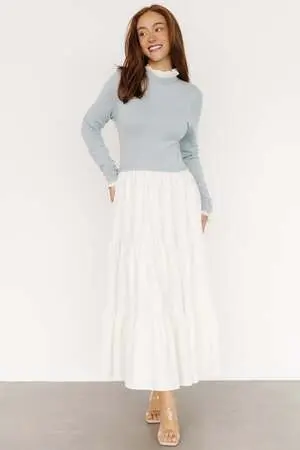 IN FEBRUARY Sophie Sweater Dress Light Blue + Ivory