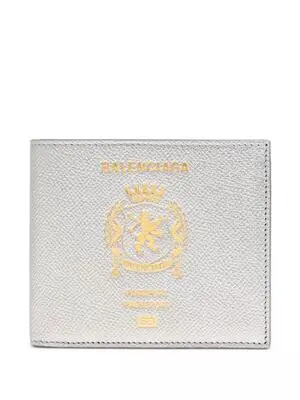 Balenciaga Textured Graphic Leather Wallet - Silver
