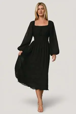 XH TEXTILES Dalton Pleated Midi Dress - Black