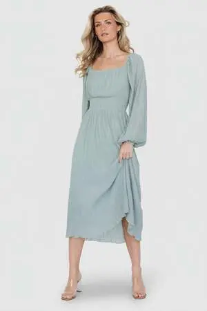 XH TEXTILES Dalton Pleated Midi Dress Light Sage