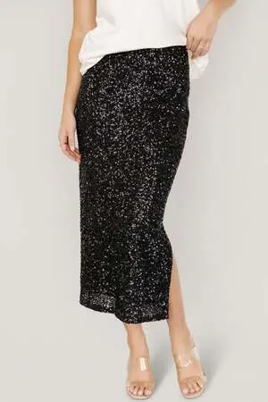 IN FEBRUARY Charmed Sequin Midi Skirt - Black