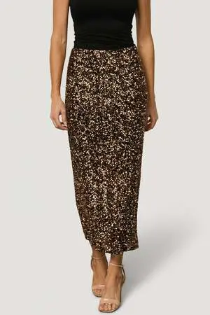 IN FEBRUARY Charmed Sequin Midi Skirt Bronze