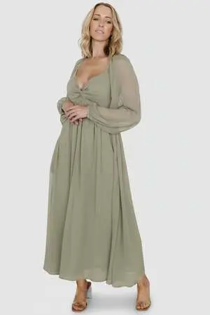 IN FEBRUARY Dione Midi Dress - Dusty Olive
