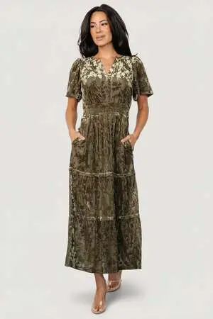 POLAGRAM Bronwyn Velvet Dress - Olive