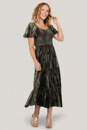 TEA N ROSE Colleen Velvet Maxi Dress - Olive
