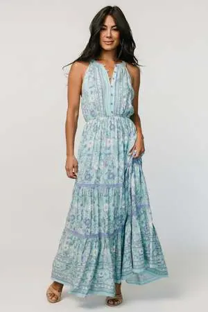 IN LOOM Meline Button Front Maxi Dress - Light Blue Multi