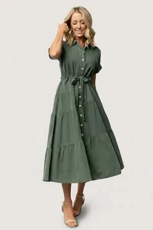 POLAGRAM Logan Button Up Dress - Green