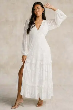 POLAGRAM Liana Velvet Burnout Maxi Dress - Ivory