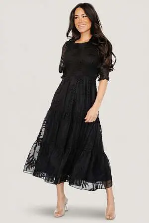 XH TEXTILES Nellie Smocked Midi Dress - Black