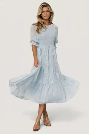 XH TEXTILES Nellie Smocked Midi Dress - Light Blue