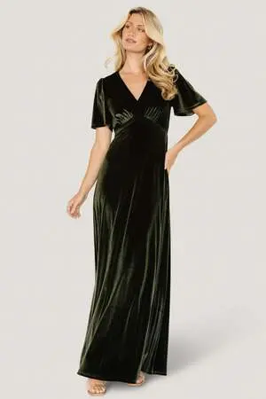 XH TEXTILES Vivian Velvet Maxi Dress - Olive